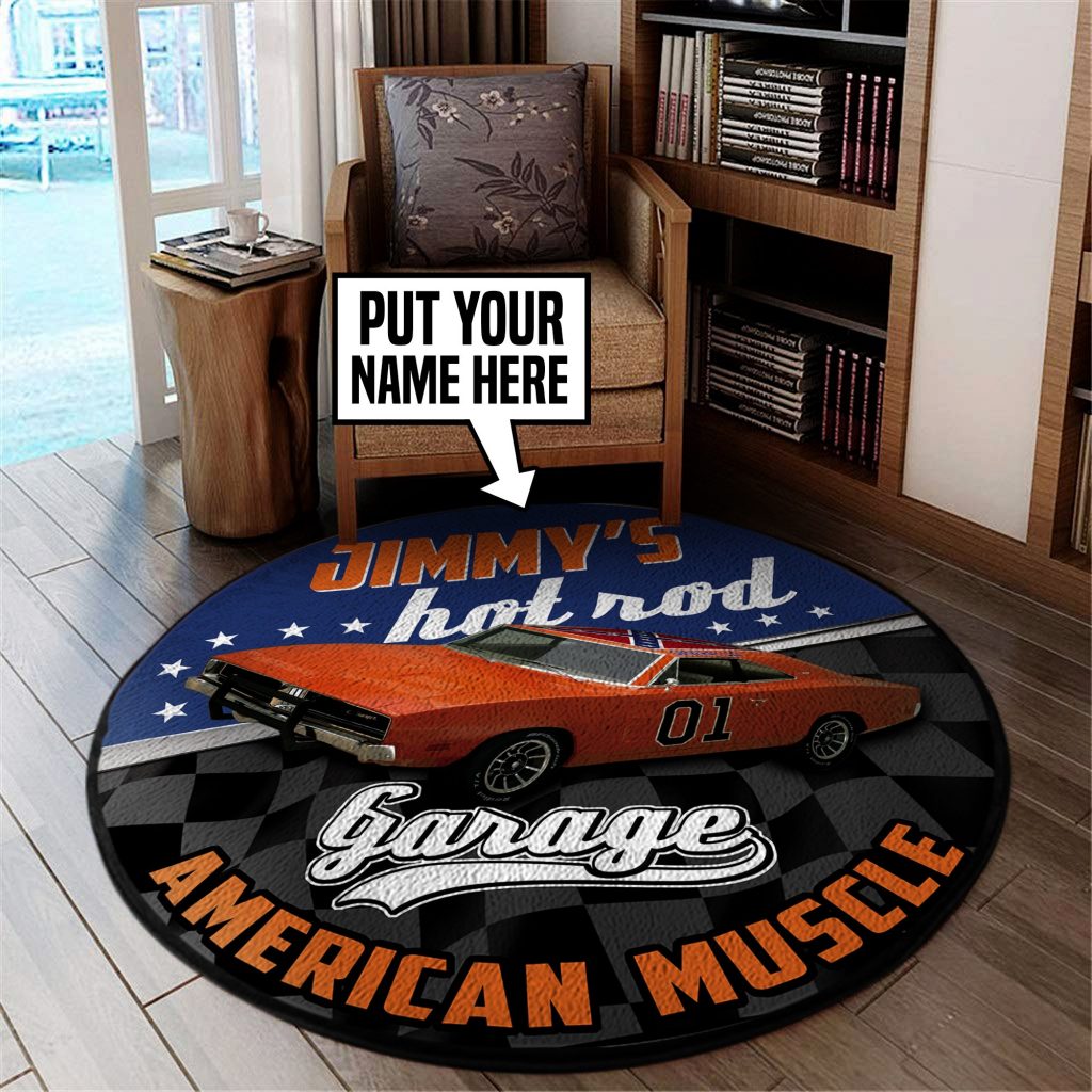personalized American Muscle Hot Rod Garage round mat 05332 - Rustypod ...