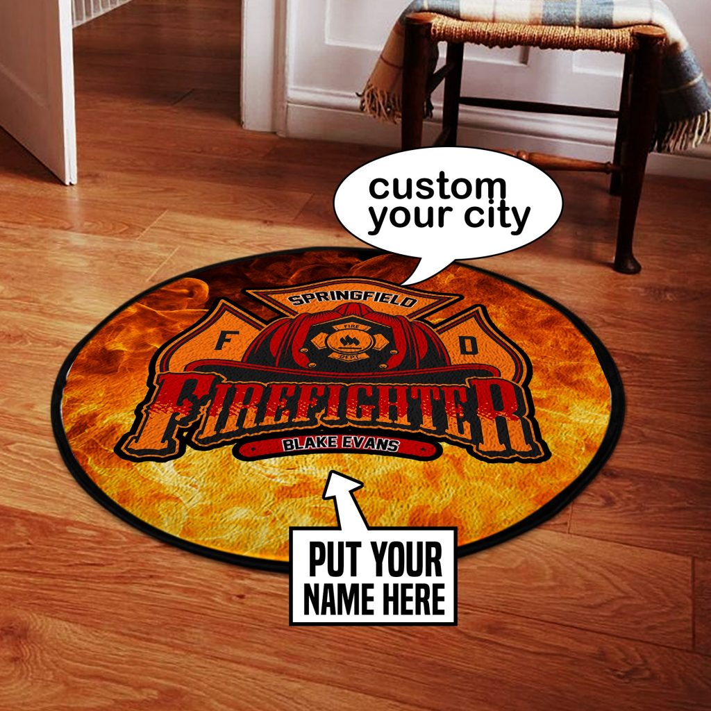 personalized firefighter round mat 05349 - Rustypod Store