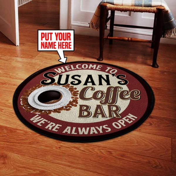 personalized coffee bar round mat 05428 - Rustypod Store