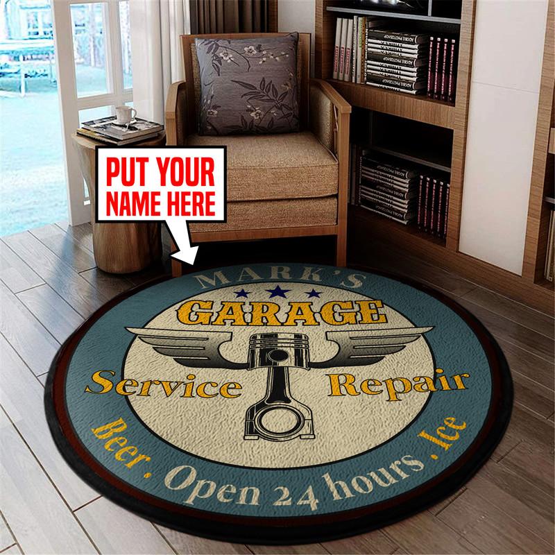 personalized car garage round mat 05436 - Rustypod Store