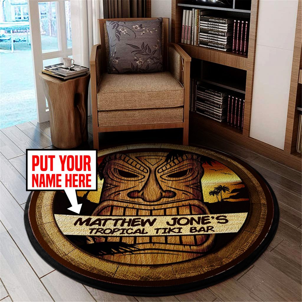 personalized tiki bar round mat 05893 - Rustypod Store