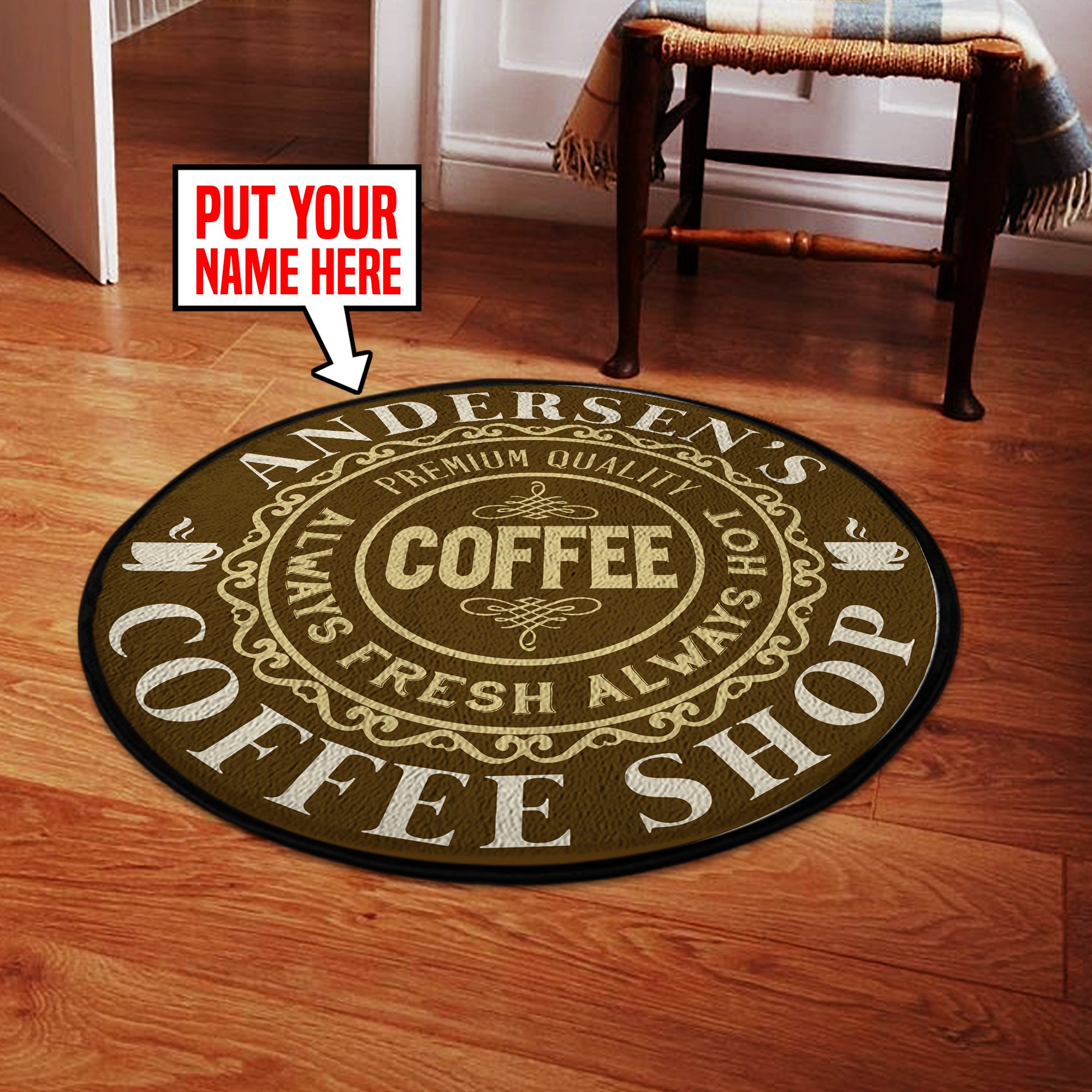personalized coffee shop round mat 06071 - Rustypod Store