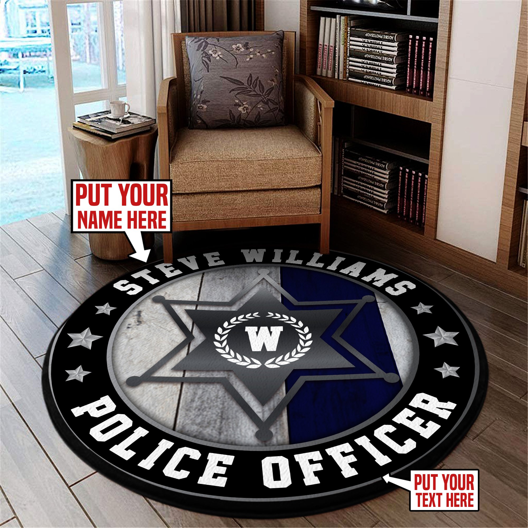 personalized police officer round mat 06189 - Rustypod Store