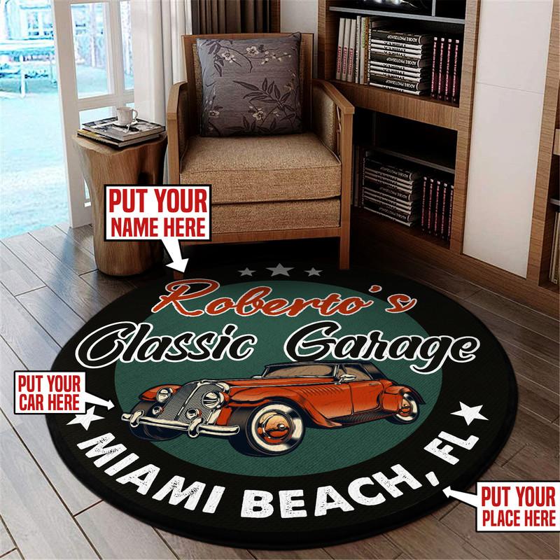 personalized classic garage round mat 06253 - Rustypod Store