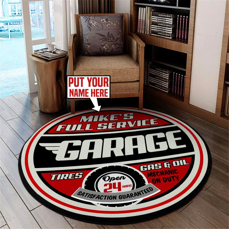 personalized garage full service round mat 06483 - Rustypod Store