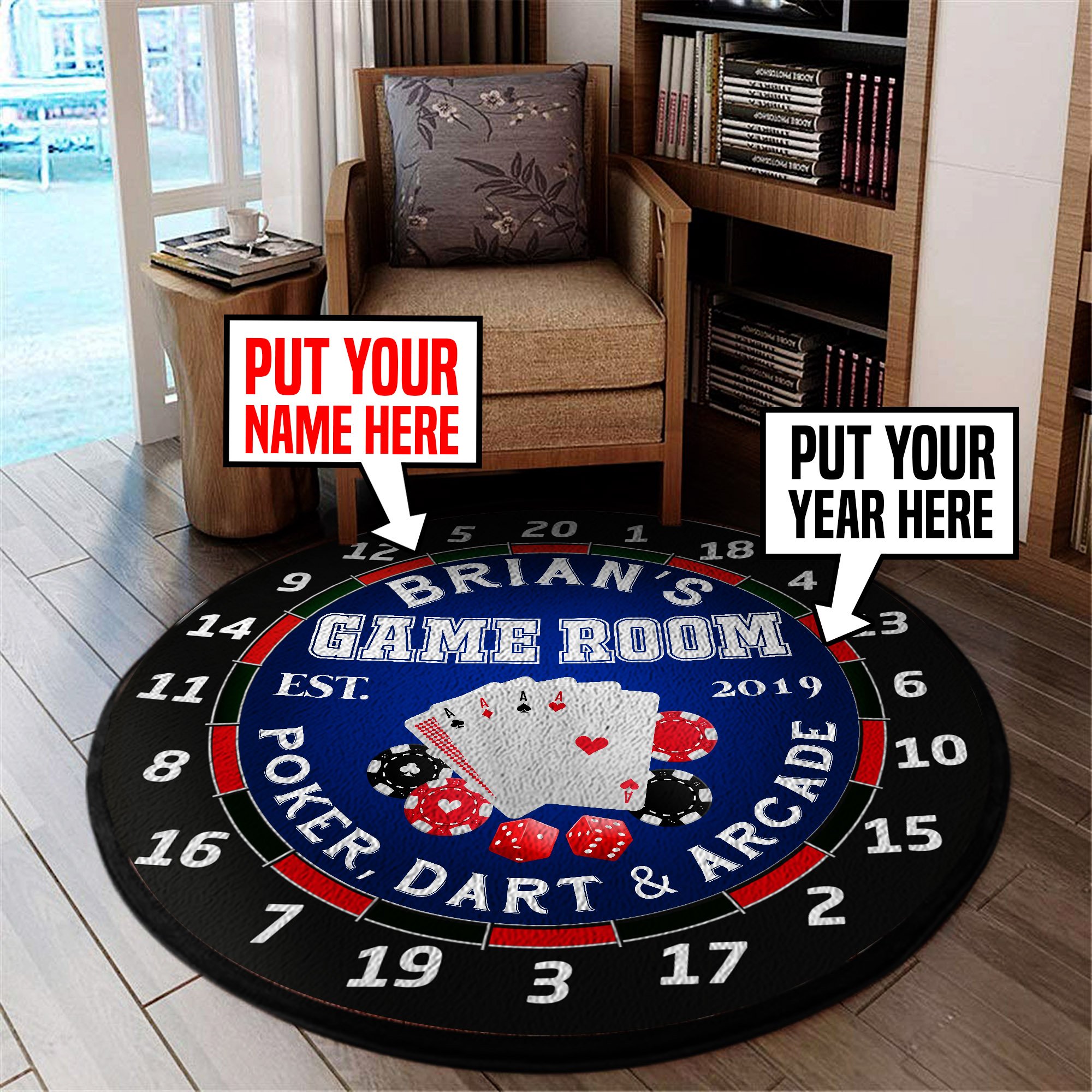 personalized dart room round mat 06513 - Rustypod Store