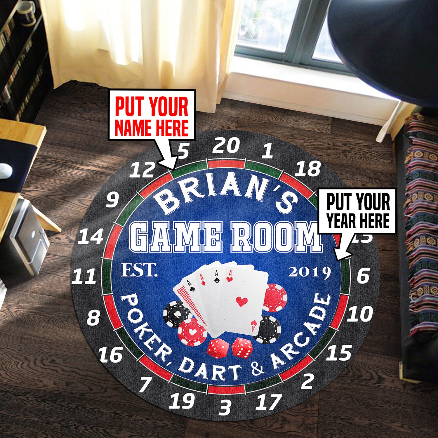 personalized dart room round mat 06513 - Rustypod Store