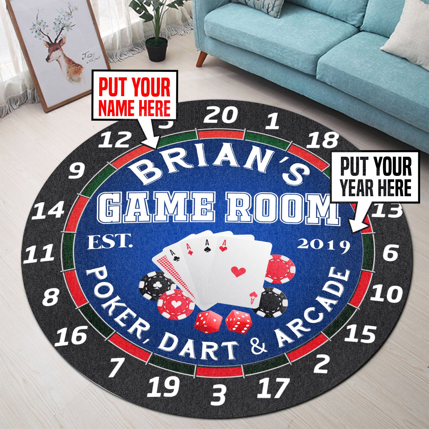 personalized dart room round mat 06513 - Rustypod Store