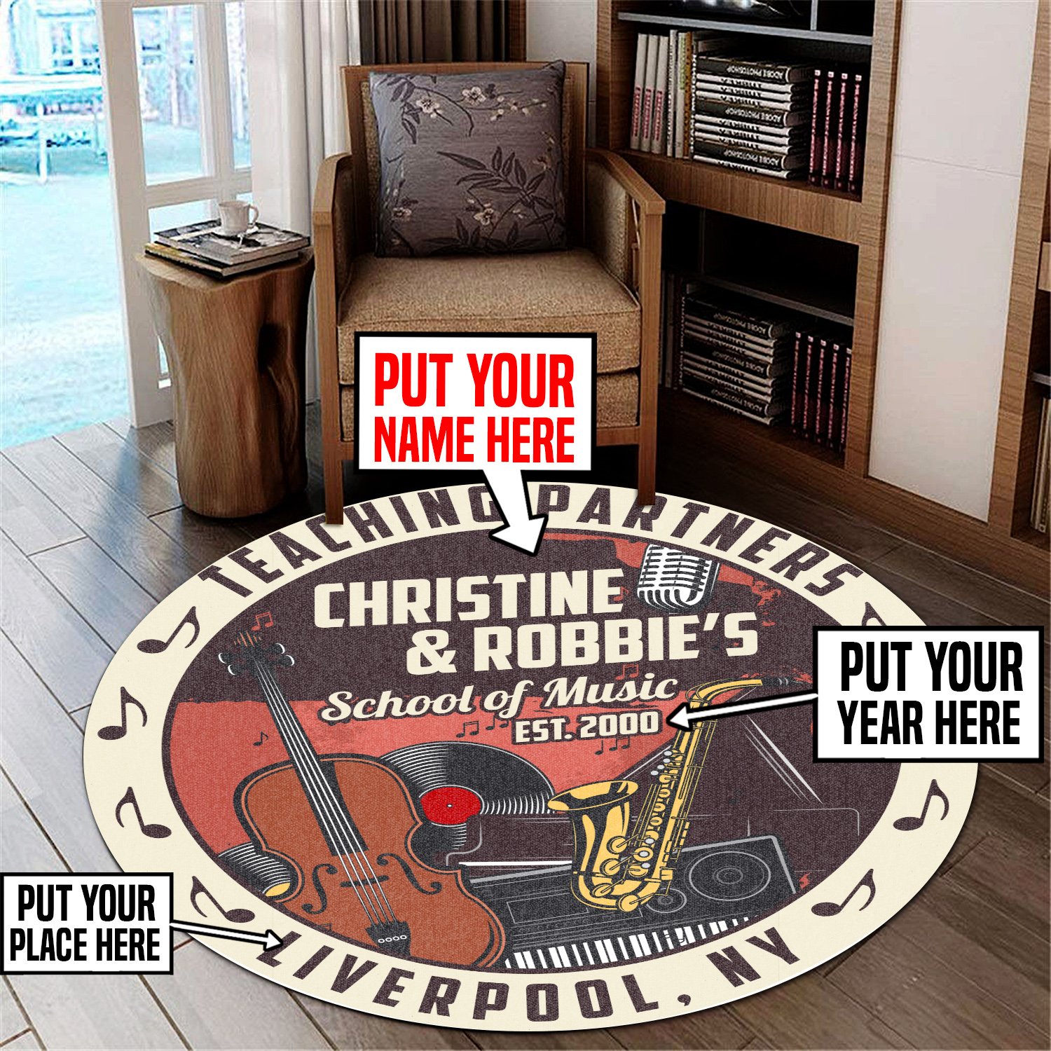 personalized school music round mat 06609 - Rustypod Store