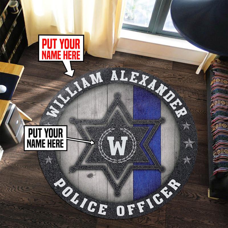 personalized police officer round mat 06854 - Rustypod Store