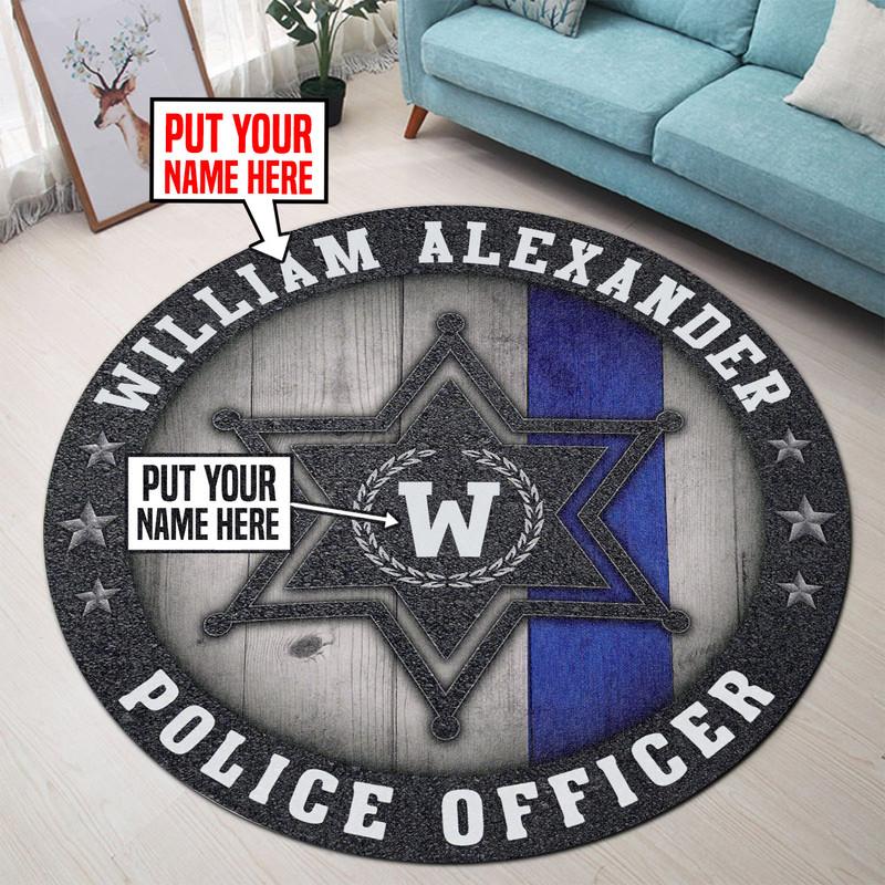 personalized police officer round mat 06854 - Rustypod Store