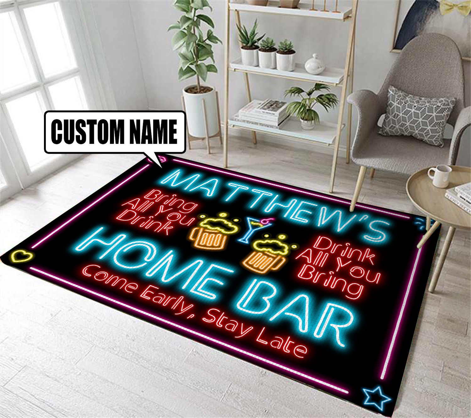 personalized Neon Home Bar rug 06885 - Rustypod Store