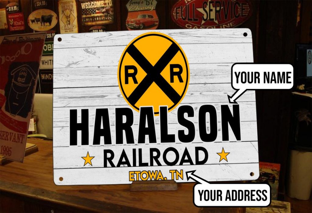Personalised Crossing railroad sign metal, custom railroad sign for ...