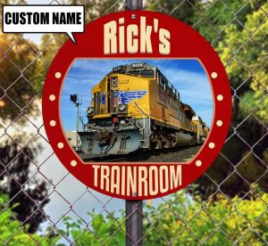 Personalized UP Union Pacific railroad round sign 07267 - Rustypod Store
