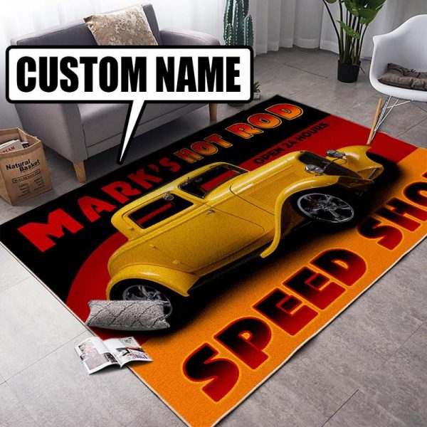 personalized hot rod garage rug 07812 - Rustypod Store
