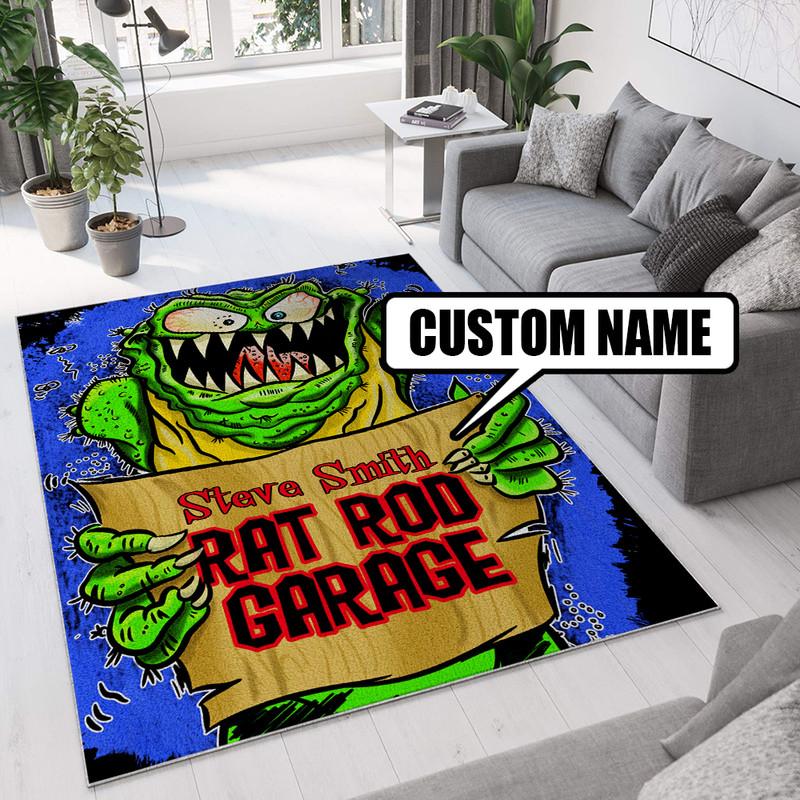 personalized hot rod garage rug 08266 - Rustypod Store