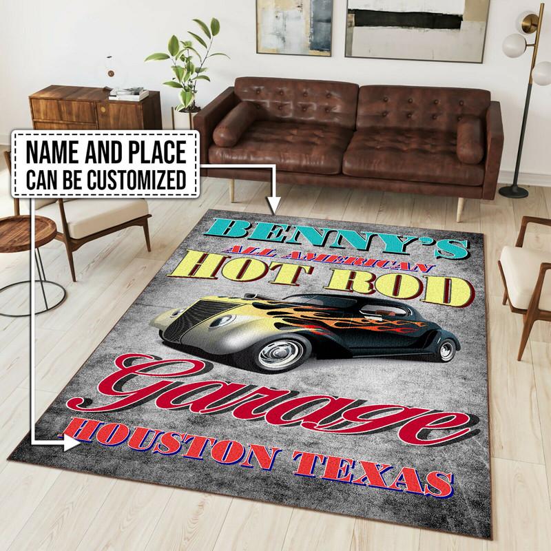 personalized hot rod garage rug 08280 - Rustypod Store