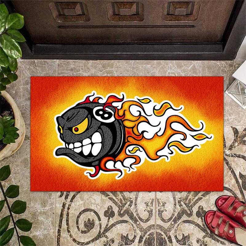 FLAMING 8 BALL hot rod door mat 08394 - Rustypod Store