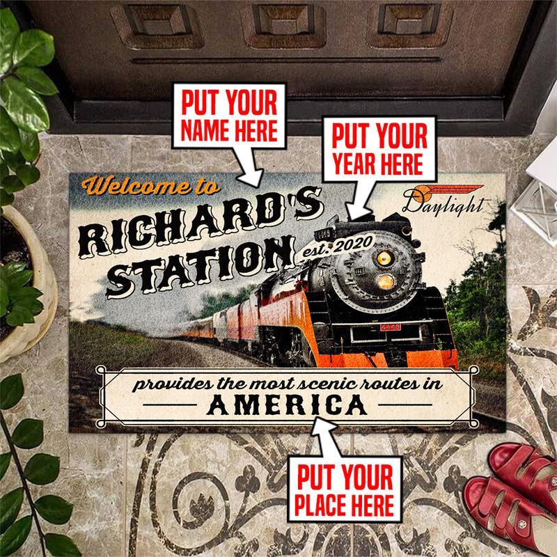 Personalized Welcome SP Southern pacific station door mat 08523 ...