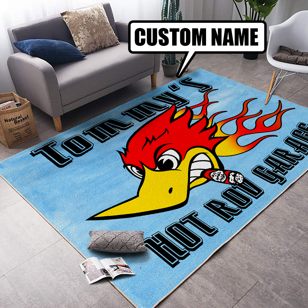 personalized hot rod woodpecker speed frame rug 08635 - Rustypod Store