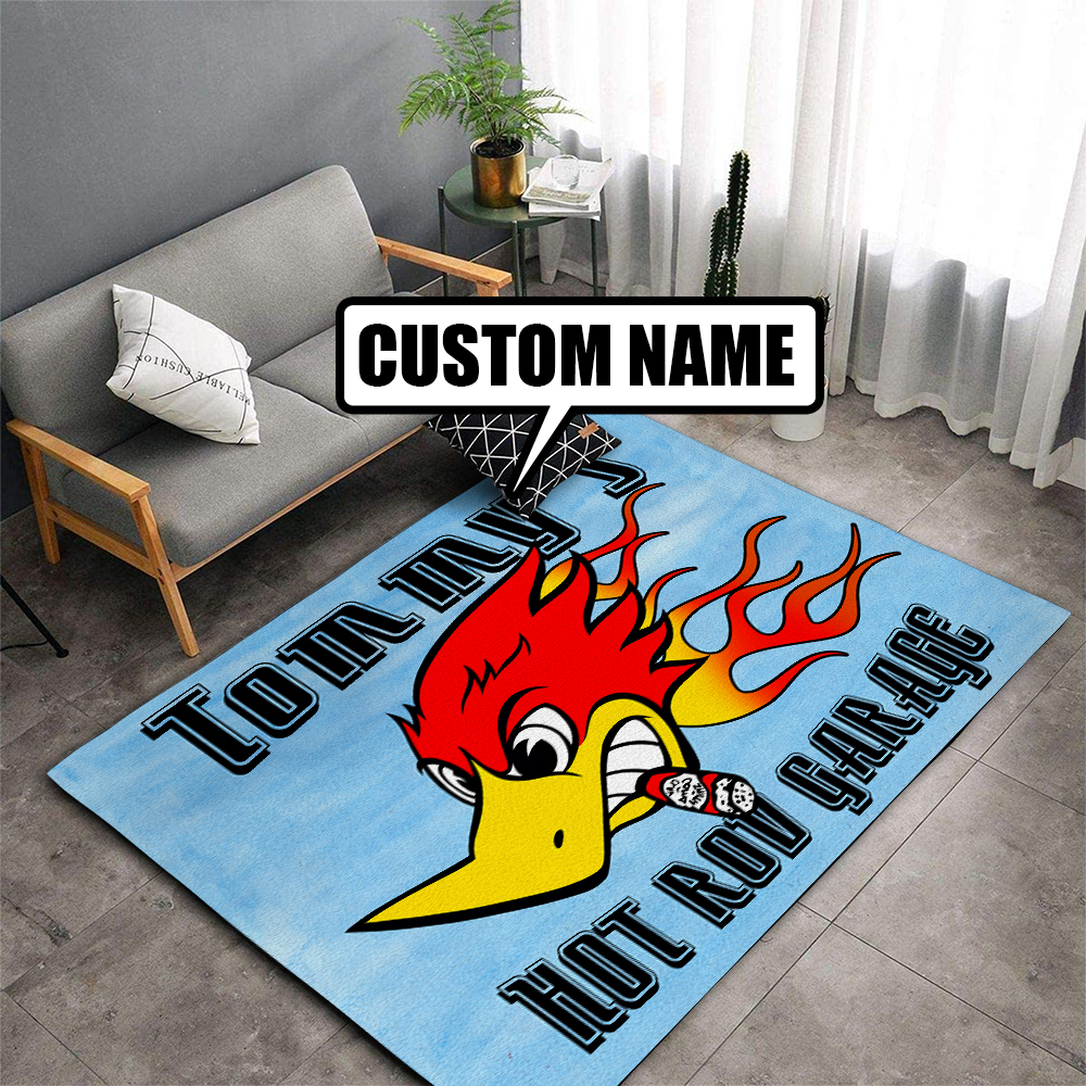 personalized hot rod woodpecker speed frame rug 08635 - Rustypod Store
