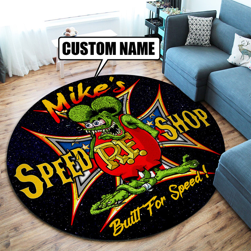 personalized hot rod | built for speed round mat 08806 - Rustypod Store
