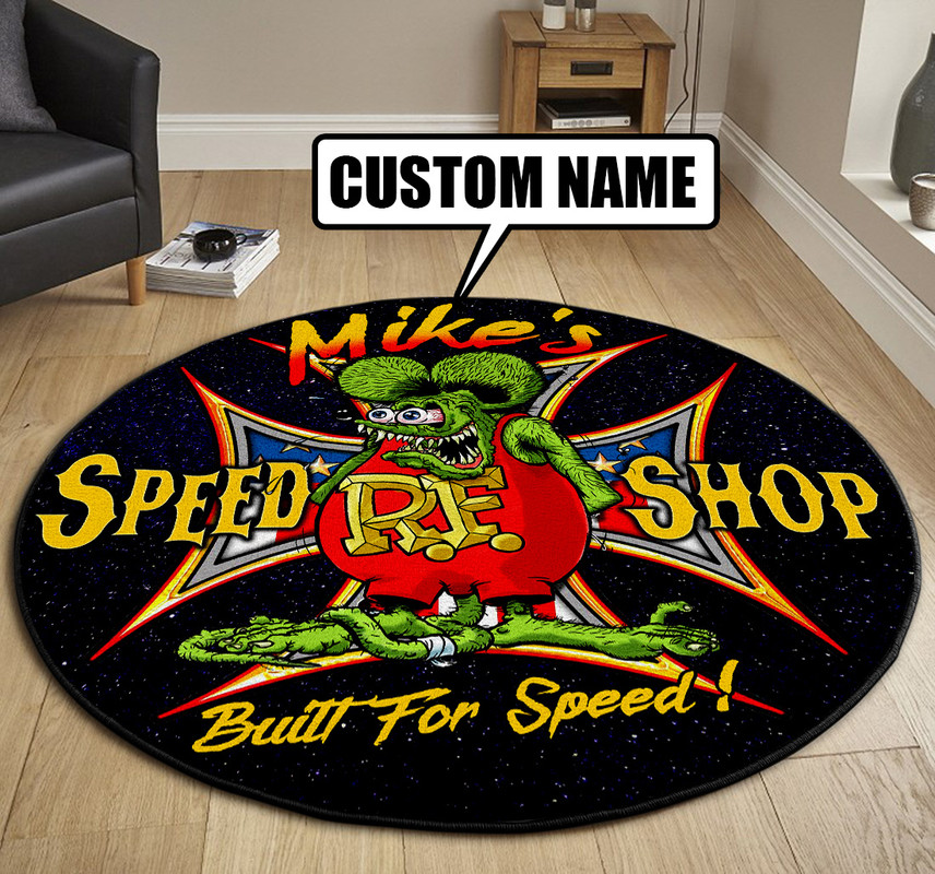 personalized hot rod | built for speed round mat 08806 - Rustypod Store