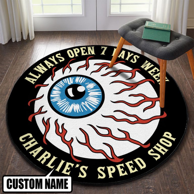 personalized hot rod eyes round mat 08811 - Rustypod Store