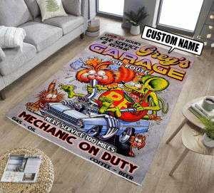 personalized garage | mechanic on duty | hot rod rug 08862 - Rustypod Store