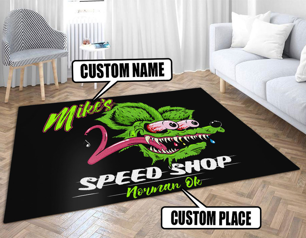 personalized hot rod garage rug 09034 - Rustypod Store