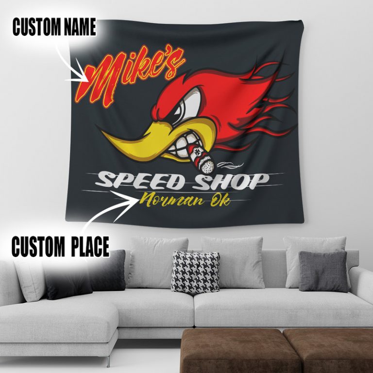 personalized hot rod | woodpecker tapestry 08462 - Rustypod Store