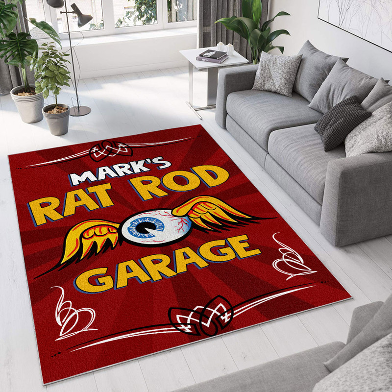 personalized hot rod garage rug 09316 - Rustypod Store