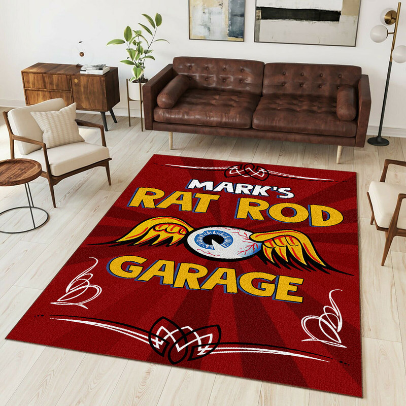 personalized hot rod garage rug 09316 - Rustypod Store