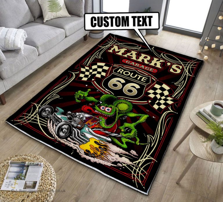 personalized hot rod garage | route 66 rug 09556 - Rustypod Store