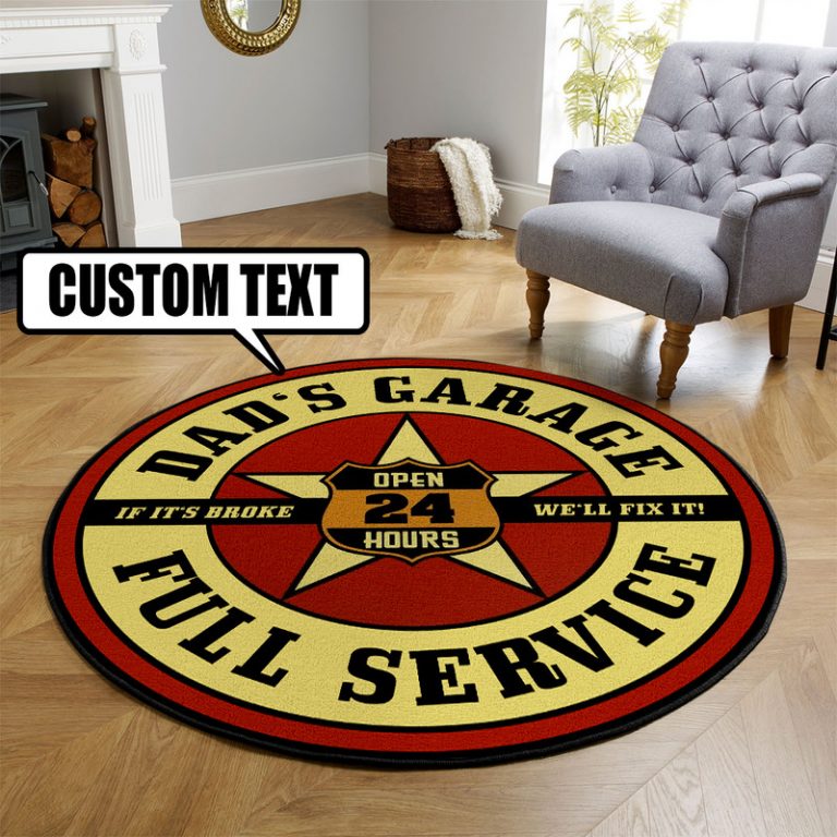 personalized dad's garage | hot rod round mat 09618 - Rustypod Store