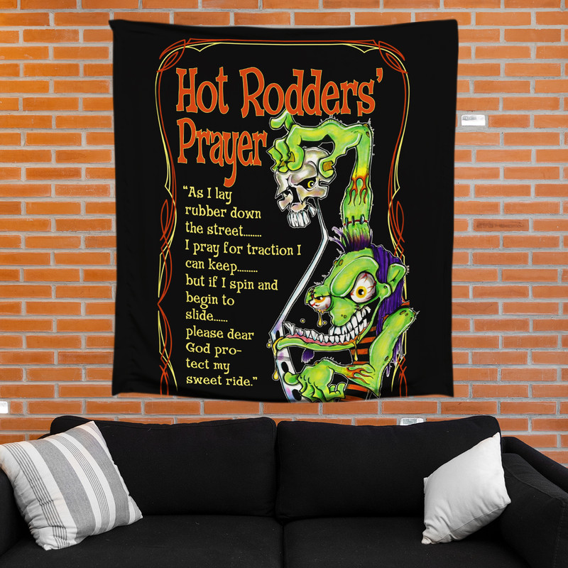 hot rodder's prayer | hot rod garage | speed shop tapestry 09646 ...