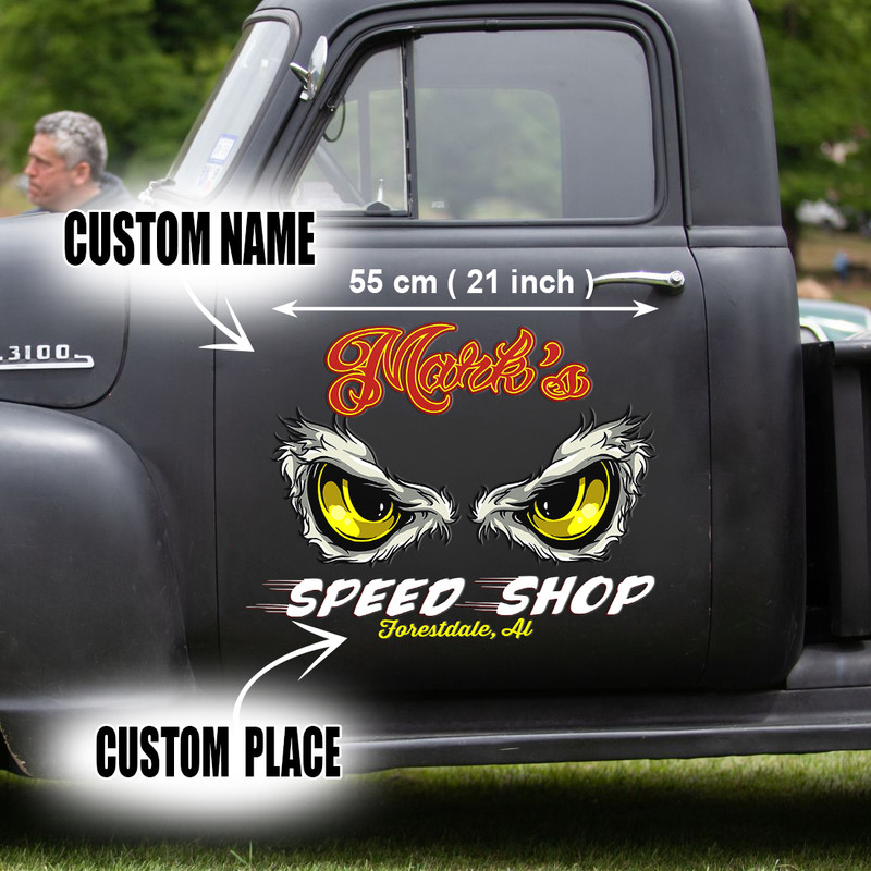 2 PCS personalized EAGLE EYES HOT ROD | speed shop | rat rod vinyl ...