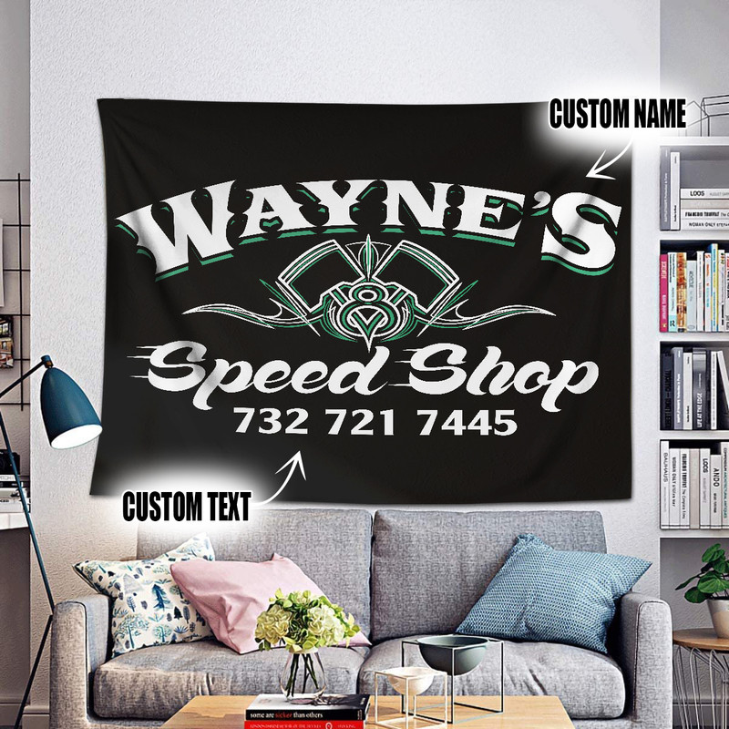 personalized speed shop | hot rod garage tapestry 09685 - Rustypod Store