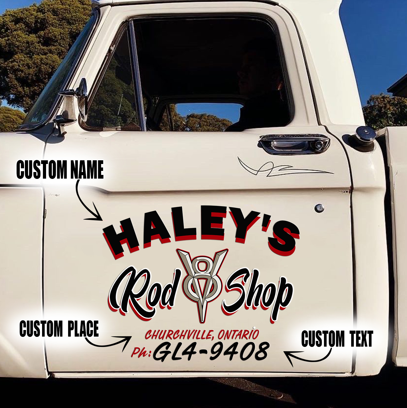 2 pcs personalized pinstripe | hot rod garage | V8 | rod shop set 02 ...