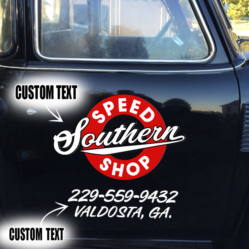 2 pcs personalized speed shop | hot rod garage set 02 vinyl stickers ...