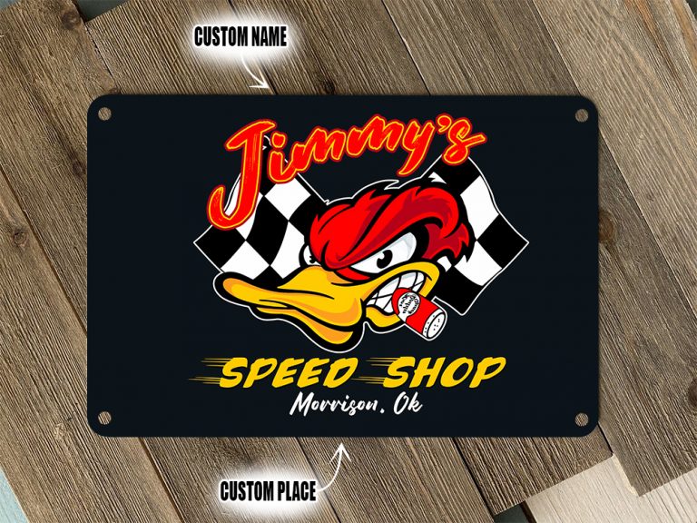 personalized hot rod duck Printed Metal Sign 09545 - Rustypod Store