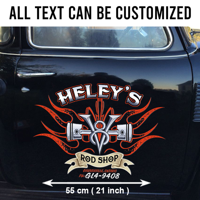 2 pcs personalized hot rod garage | V8 hot rod set 02 vinyl stickers ...