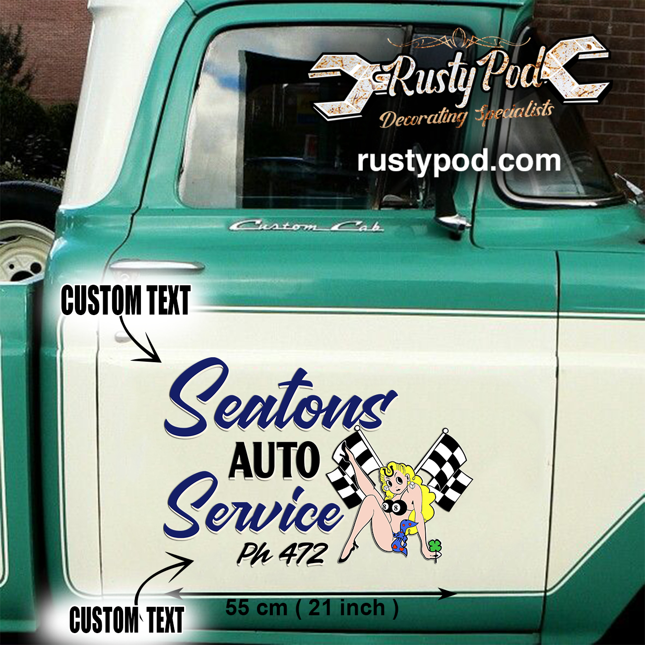 2 pcs personalized hot rod garage vinyl sticker 09885 - Rustypod Store