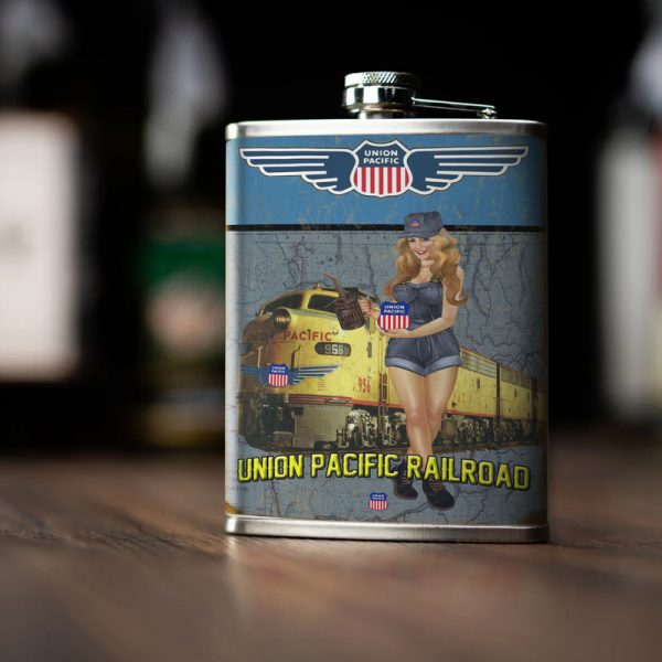 Union Pacific Railroad Pin Up Girl pocket stainless steel hip flask ...