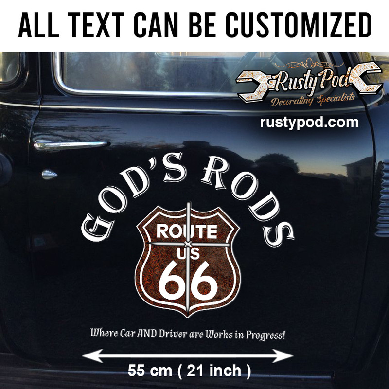 2 pcs personalized hot rod garage | route 66 | rat rod vinyl sticker ...