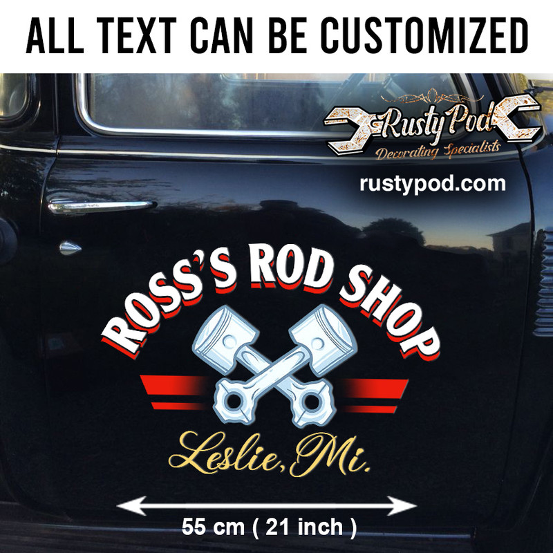 2 pcs personalized hot rod garage | piston | car lettering vinyl ...