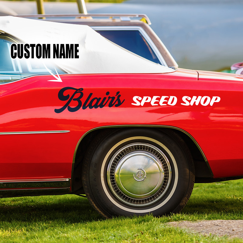 2 pcs personalized hot rod garage | speed shop | hood vinyl sticker ...