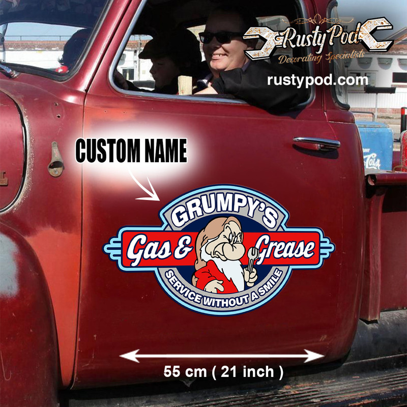 2 pcs personalized grumpy's garage | hot rod garage vinyl sticker 10037 ...