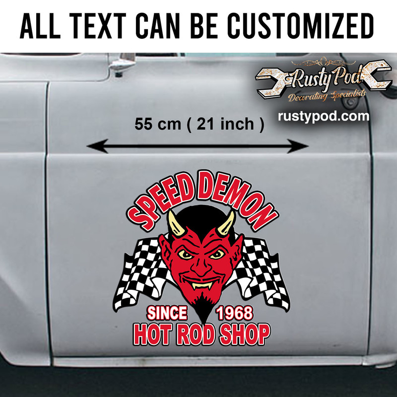 2 pcs personalized speed demon | hot rod shop | vintage garage vinyl ...