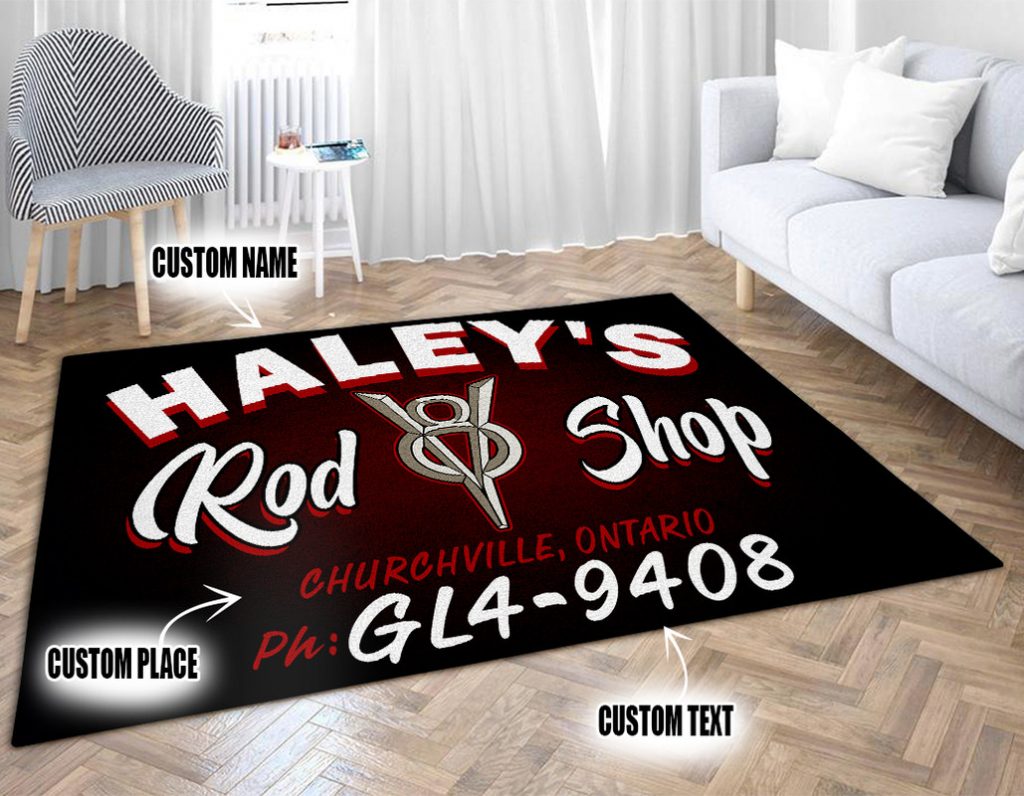 2 pcs personalized pinstripe | hot rod garage | V8 | rod shop rug 09741 ...